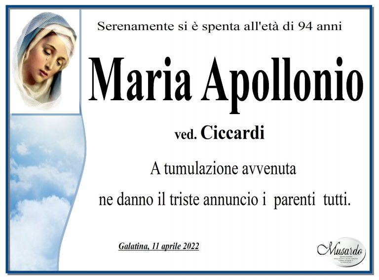 Maria Apollonio – Agenzia Funebre Musardo